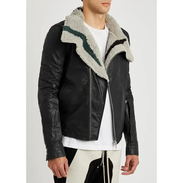 Rick Owens Bauhaus Shearling-Trimmed Leather Jacket In Black - 40