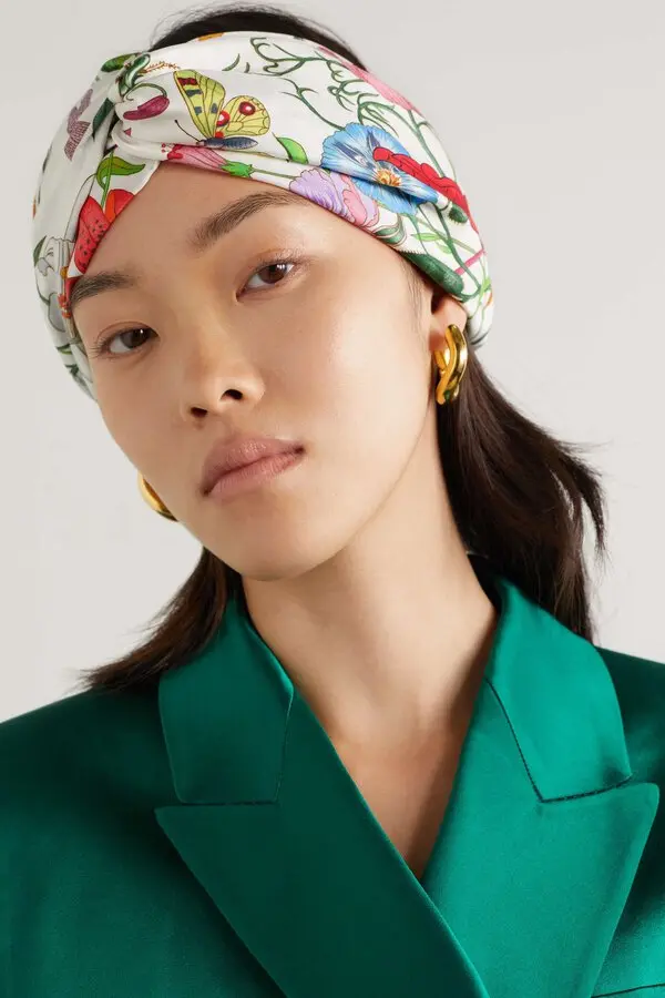 Gucci Floral-Print Silk Headband - Multi | Editorialist display picture 3