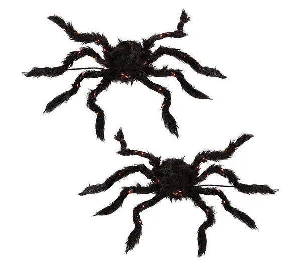 GERSON INTERNATIONAL Two 19.68' Fuzzy Spider With Orange Led Lights Y Gerson - One-color