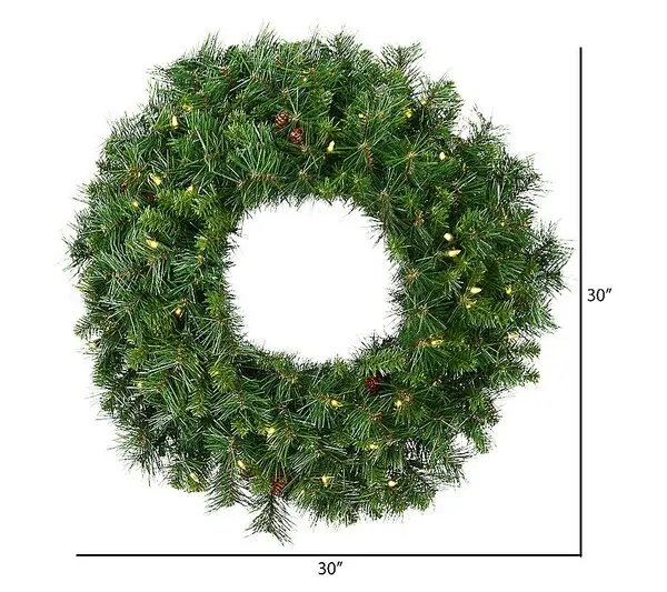 VICKERMAN 30' Cheyenne Pine Christmas Wreath, W Rm White Led