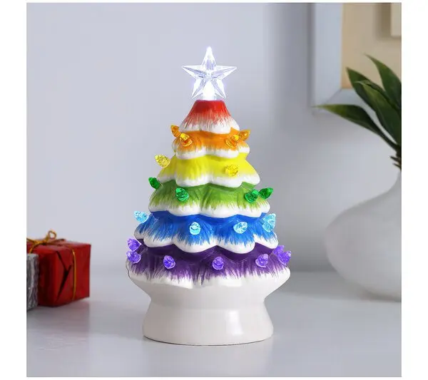 MR. CHRISTMAS 7.5' Nostalgic Ceramic Rainbow Tr Ee