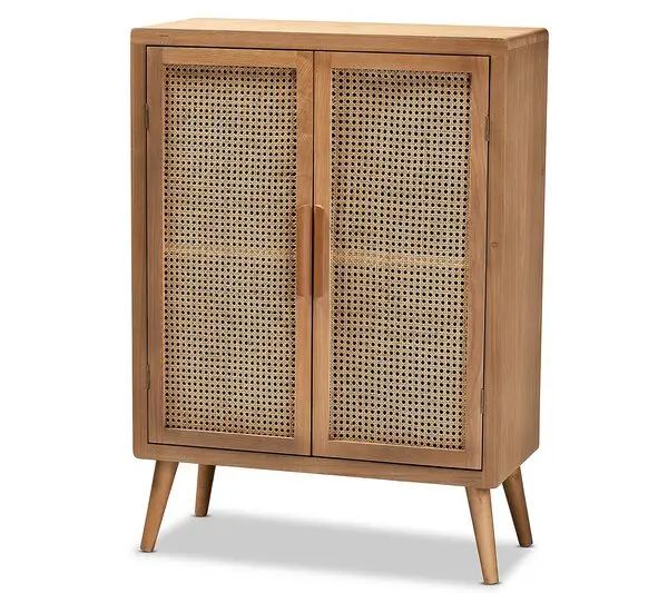 BAXTON STUDIO Alina Mid-century Modern Wood And Rattan Accent Cabinet - One-color