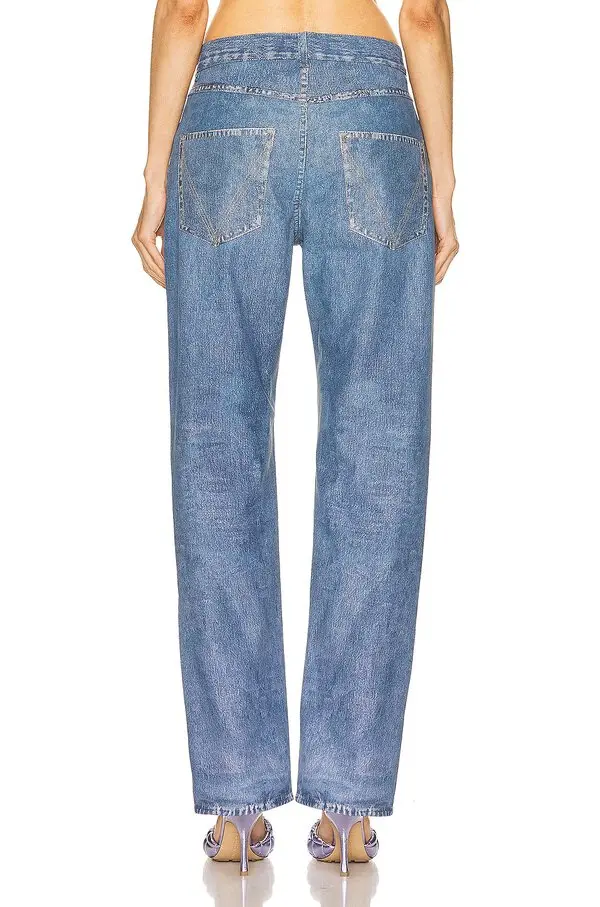 Bottega Veneta Leather Straight Leg Pant - Medium Blue Denim