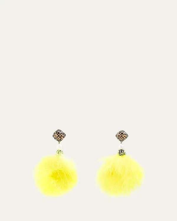 Ranjana Khan Feather Pom Pom Clip-on Earrings - Yellow