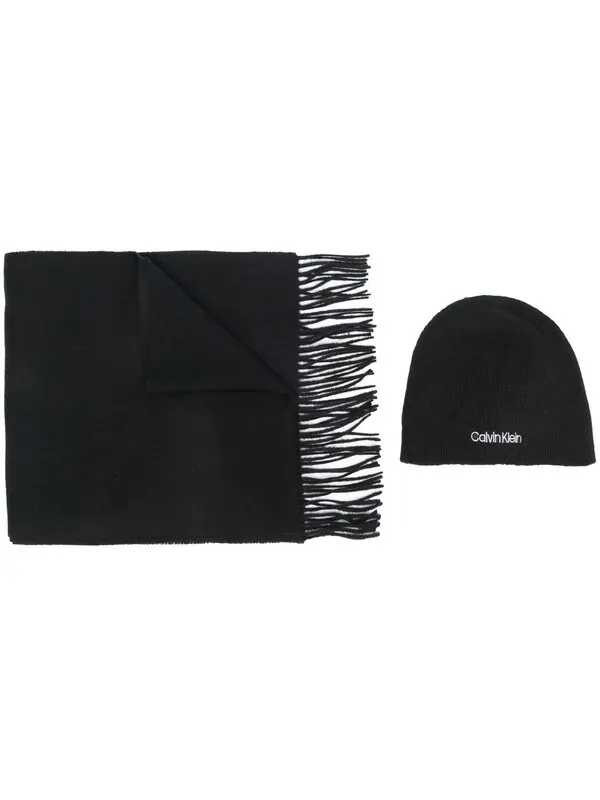 Calvin Klein Embroidered Beanie And Scarf Set