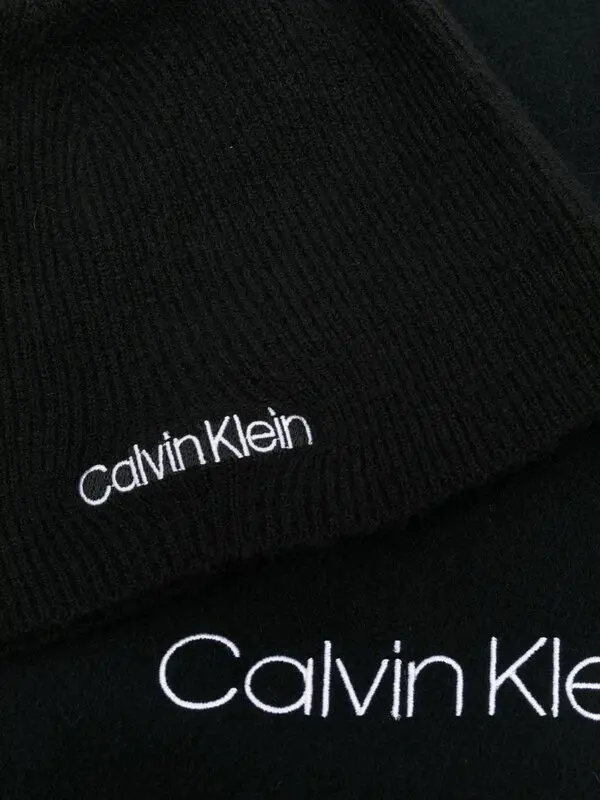 Calvin Klein Embroidered Beanie And Scarf Set