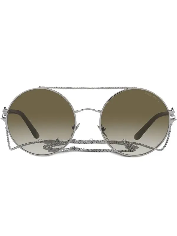 Giorgio Armani Chain-detail Round-frame Sunglasses - Silver