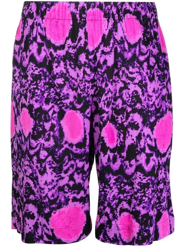 EDWARD CRUTCHLEY Abstract-pattern Silk Shorts - Purple