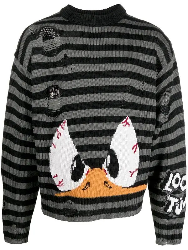 Gcds Intarsia-knit Striped Jumper - Black