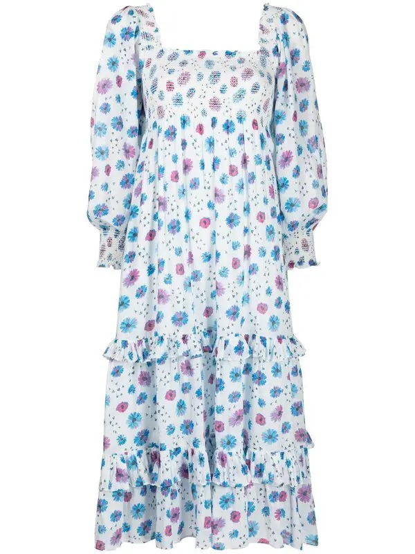 LoveShackFancy Floral-print Tiered Midi Dress