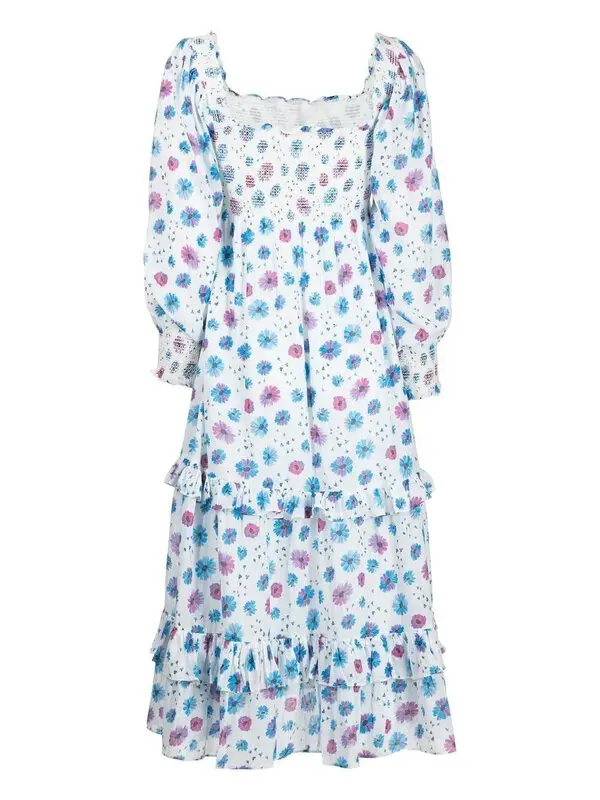 LoveShackFancy Floral-print Tiered Midi Dress