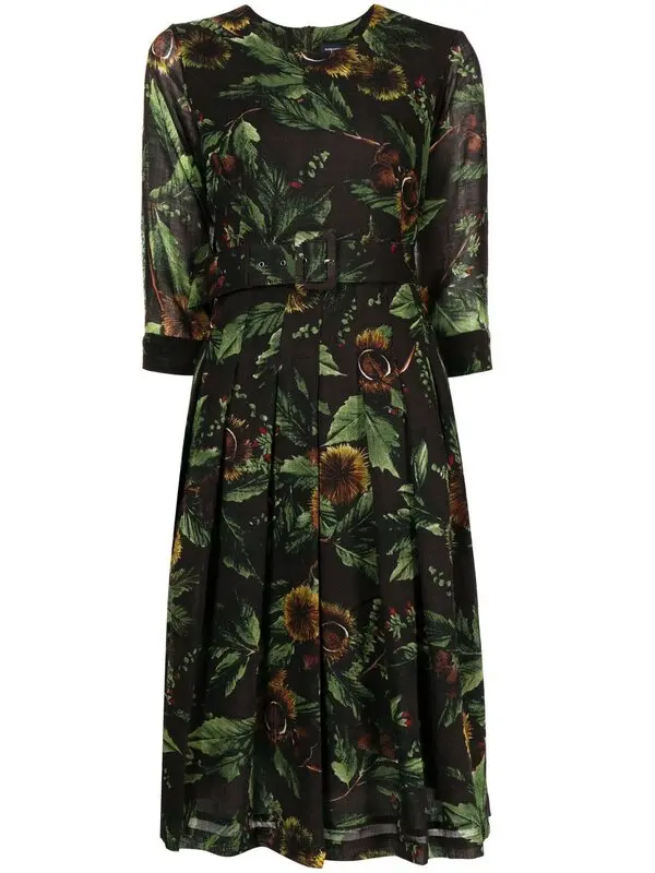 Samantha Sung Florance Motif-print Pleated Midi Dress - Black