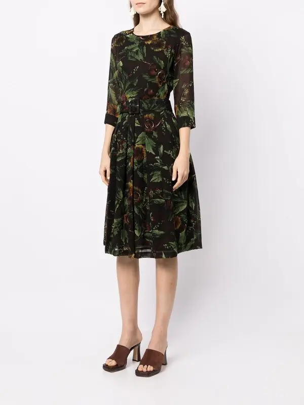 Samantha Sung Florance Motif-print Pleated Midi Dress