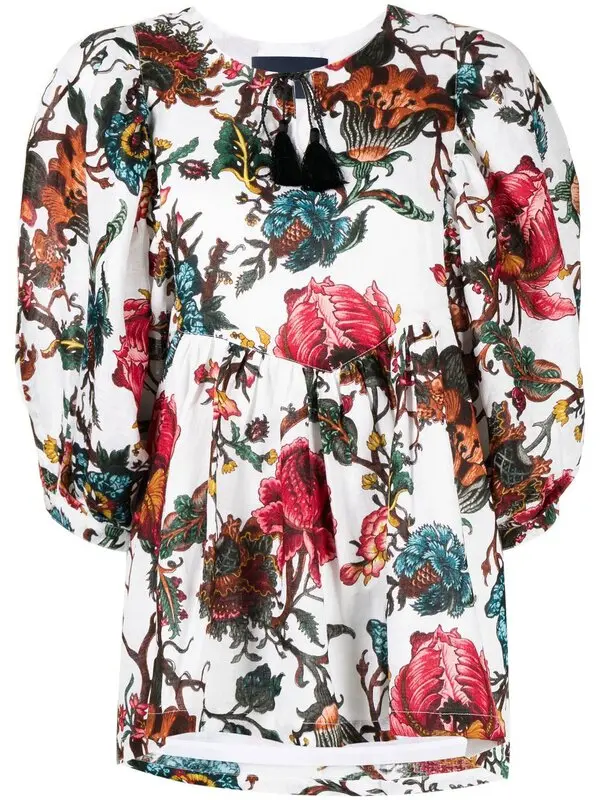 Samantha Sung Floral-print Gathered Blouse