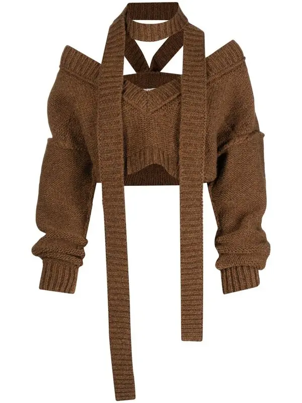 MERYLL ROGGE Knitted Halterneck Jumper - Brown