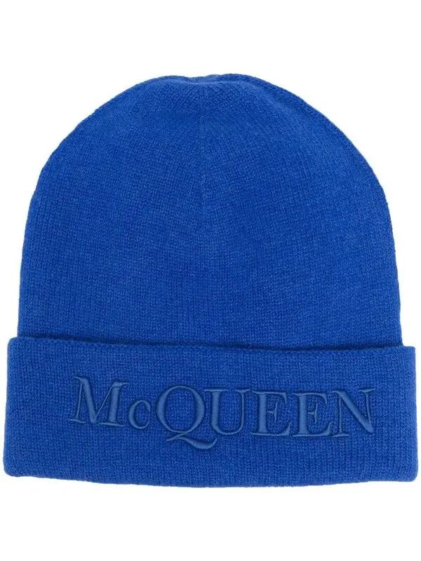 Alexander McQueen Logo-embroidered Knitted Hat - Blue