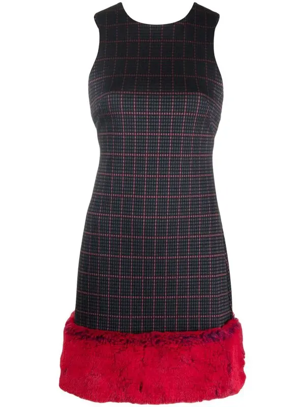 Viktor & Rolf Sleeveless Faux-fur Trimmed Checked Dress
