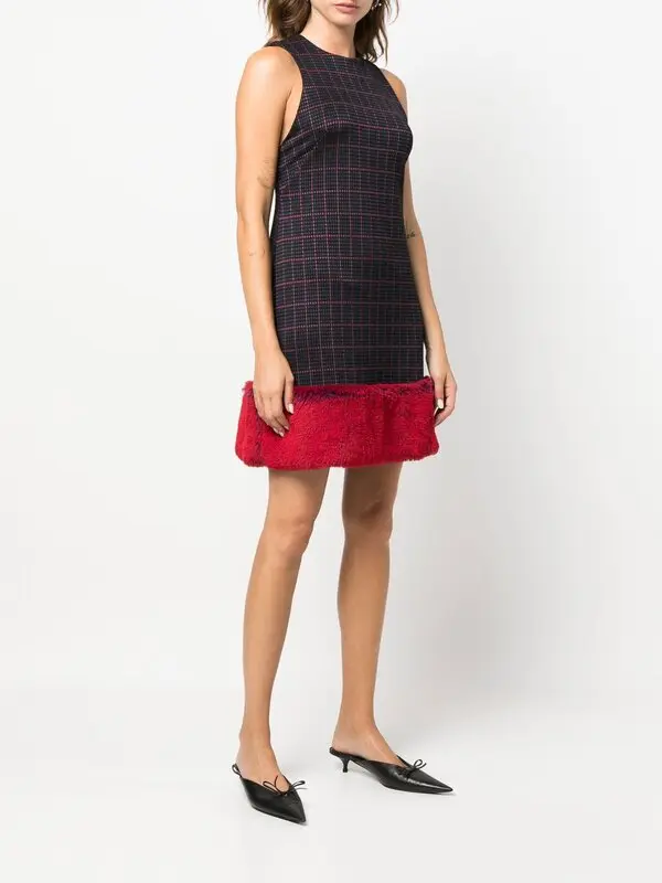 Viktor & Rolf Sleeveless Faux-fur Trimmed Checked Dress