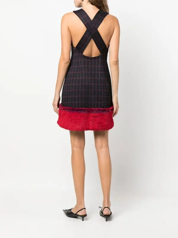 Viktor & Rolf Sleeveless Faux-fur Trimmed Checked Dress