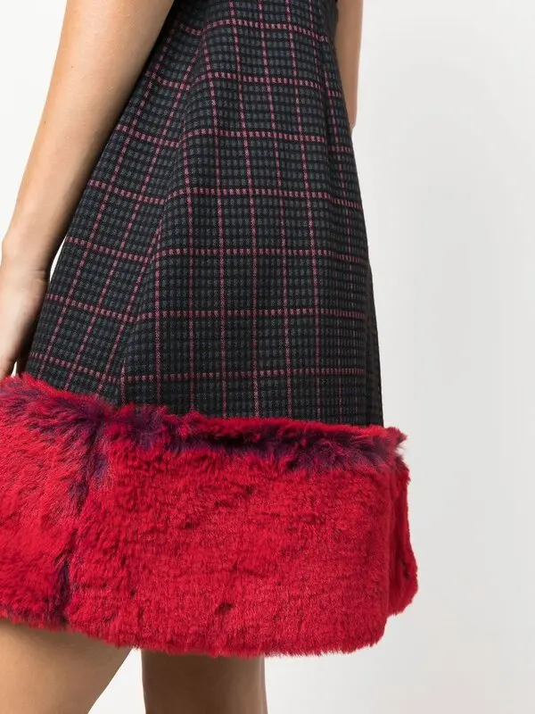 Viktor & Rolf Sleeveless Faux-fur Trimmed Checked Dress