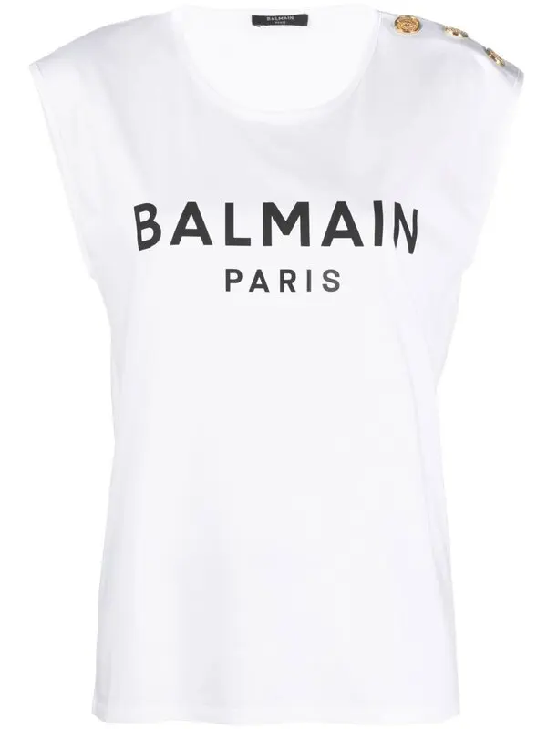 Balmain Button-detail Logo Tank Top - White