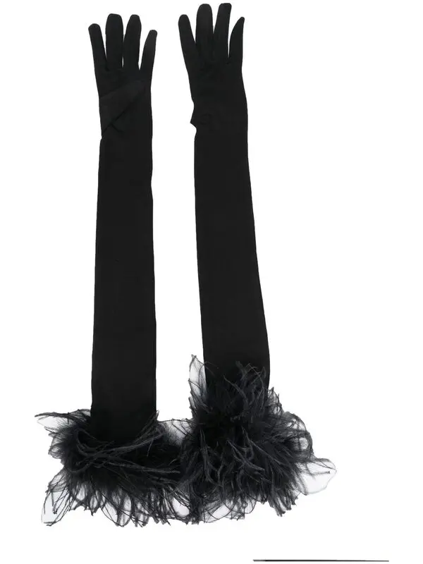 STYLAND Feather-trimmed Gloves - Black