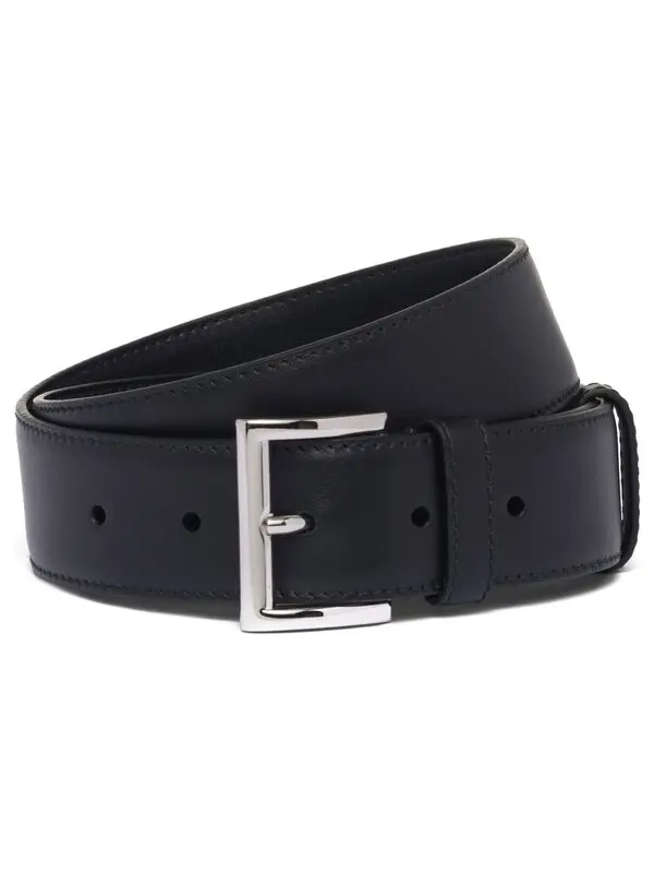 Prada Triangle-logo Leather Belt - Black