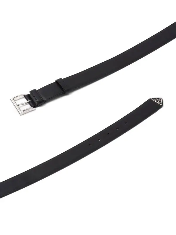 Prada Triangle-logo Leather Belt - Black