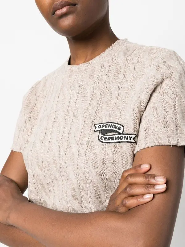Opening Ceremony Embroidered Logo Cable-knit Top - Neutrals