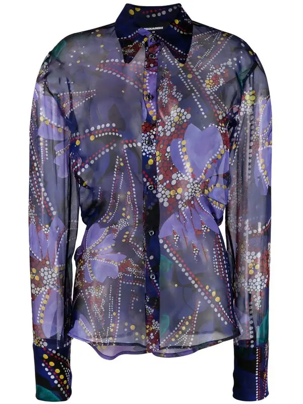 Dsquared2 Floral Print Semi-sheer Shirt - Blue