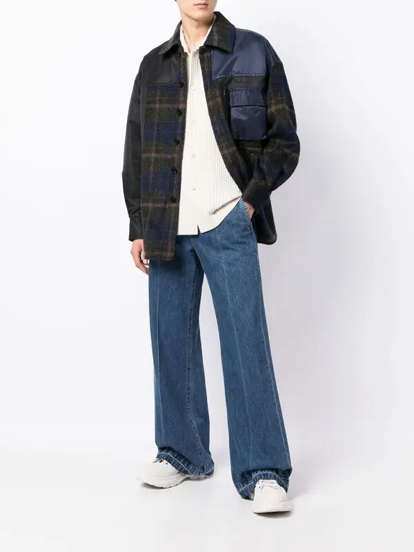 FENG CHEN WANG Panelled Plaid Button-up Jacket - Blue