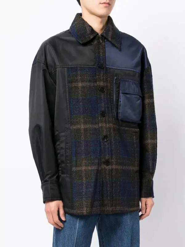 FENG CHEN WANG Panelled Plaid Button-up Jacket - Blue