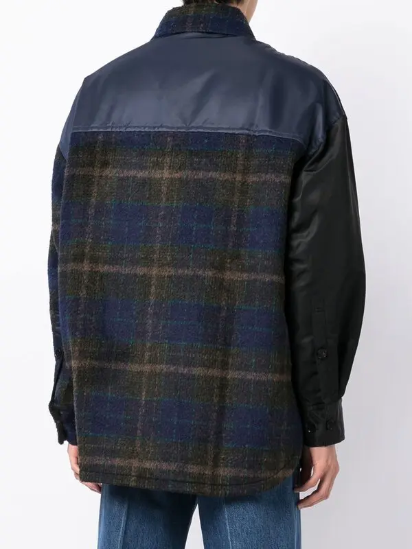 FENG CHEN WANG Panelled Plaid Button-up Jacket - Blue