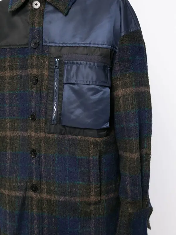 FENG CHEN WANG Panelled Plaid Button-up Jacket - Blue