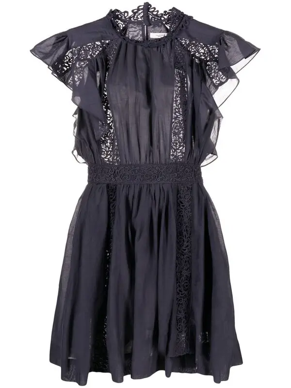 MARANT ETOILE Lace-panel Short-sleeve Dress - Blue