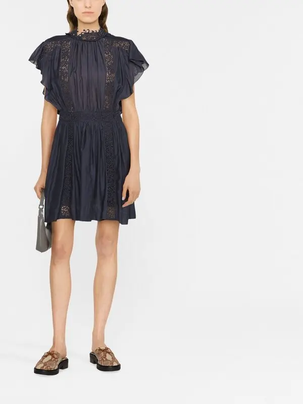 MARANT ETOILE Lace-panel Short-sleeve Dress - Blue