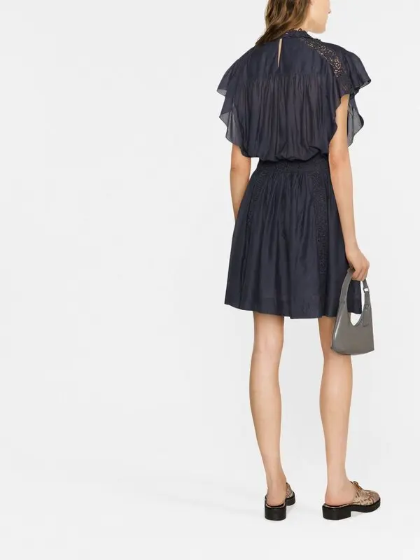 MARANT ETOILE Lace-panel Short-sleeve Dress - Blue