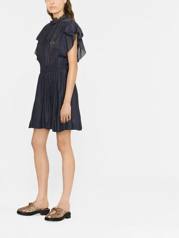 MARANT ETOILE Lace-panel Short-sleeve Dress - Blue
