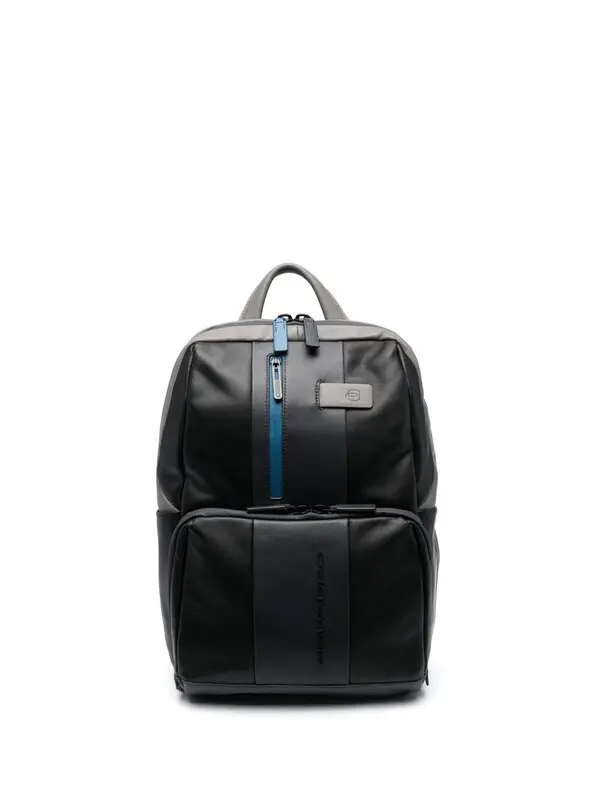 PIQUADRO Leather Backpack With Embroidered Logo - Black