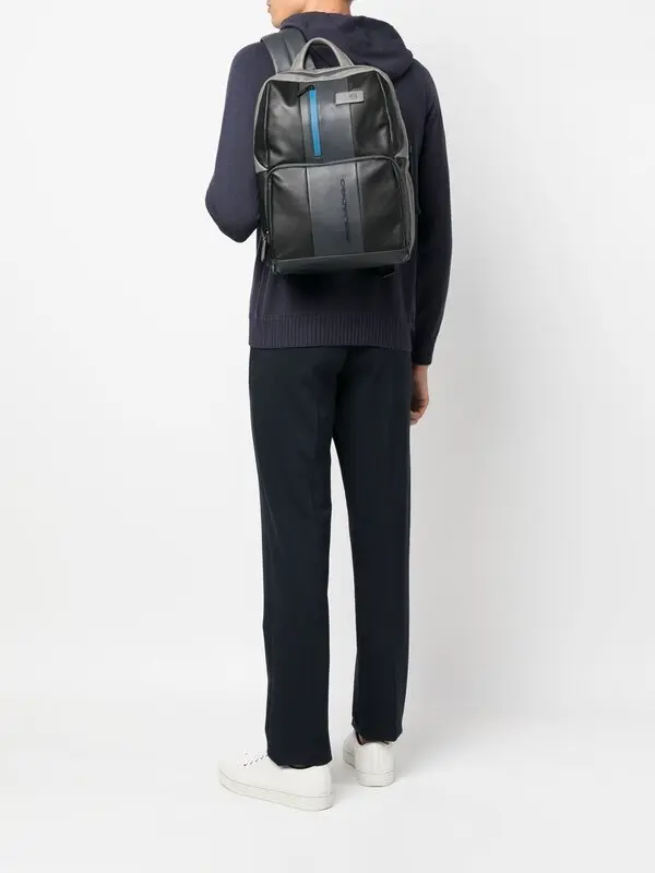 PIQUADRO Leather Backpack With Embroidered Logo