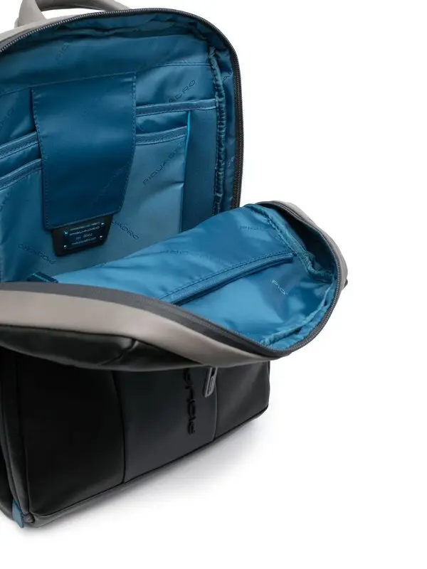PIQUADRO Leather Backpack With Embroidered Logo