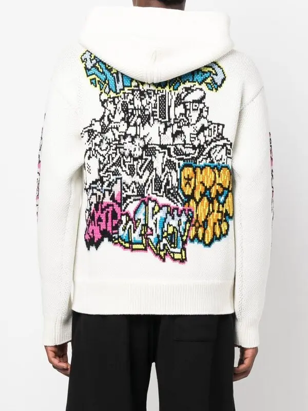 Eé knit hoodie off white Off-White Graffiti-Detail Knit Hoodie In White - 61% Off