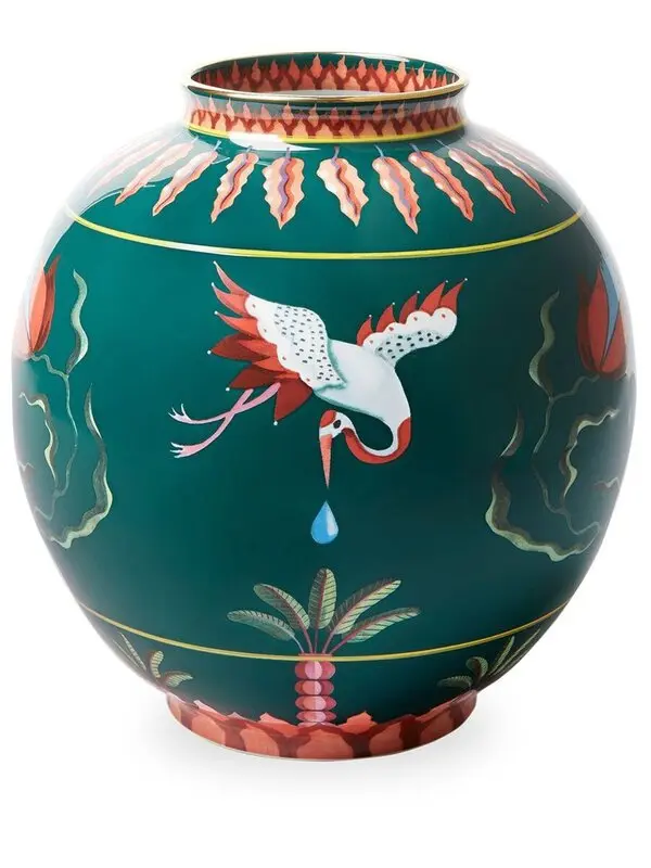 La DoubleJ Stork Printed Bubble Vase - Green