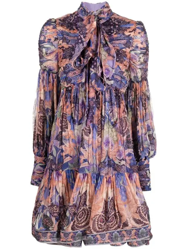 Zimmermann Celestial Print Ruched Mini Dress