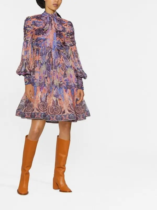 Zimmermann Celestial Print Ruched Mini Dress