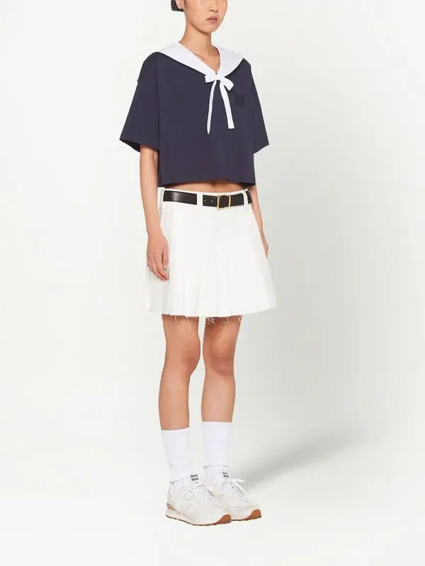 トップス MIU MIU sailor-collar cotton T-shirt Miu Miu Sailor