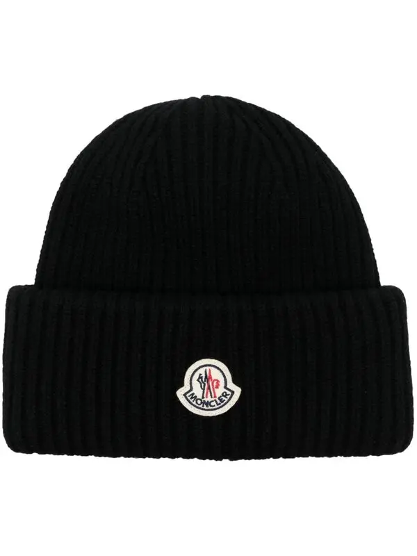 Moncler Logo-patch Ribbed Beanie - Black