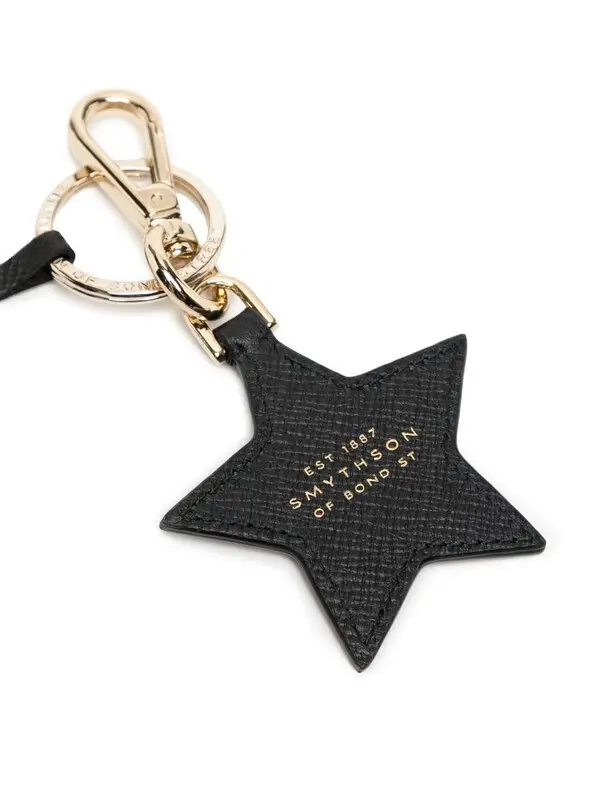 Smythson Leather Star Keyring - Black