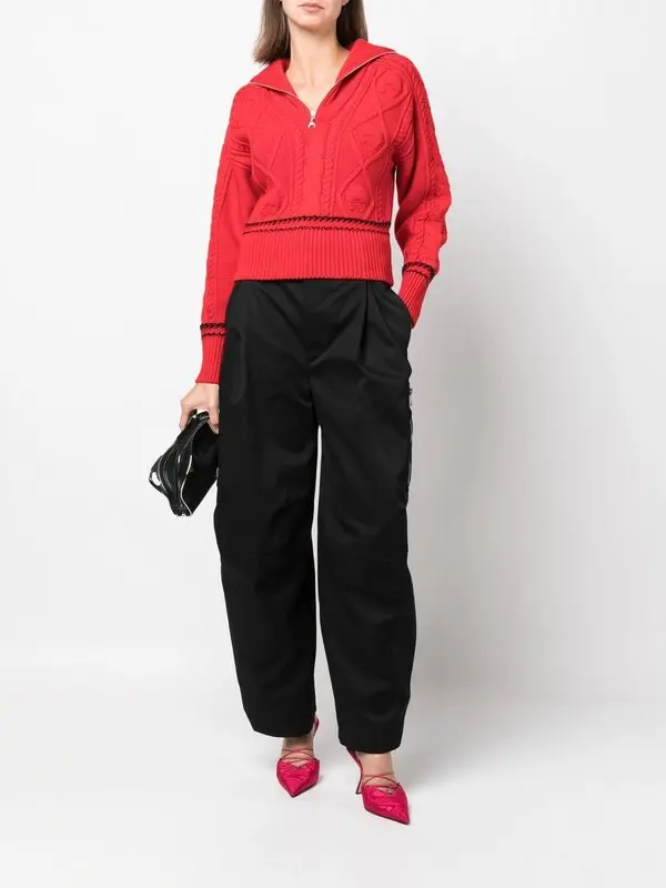 MARINE SERRE Cable-knit Quarter-zip Jumper