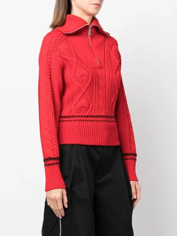 MARINE SERRE Cable-knit Quarter-zip Jumper